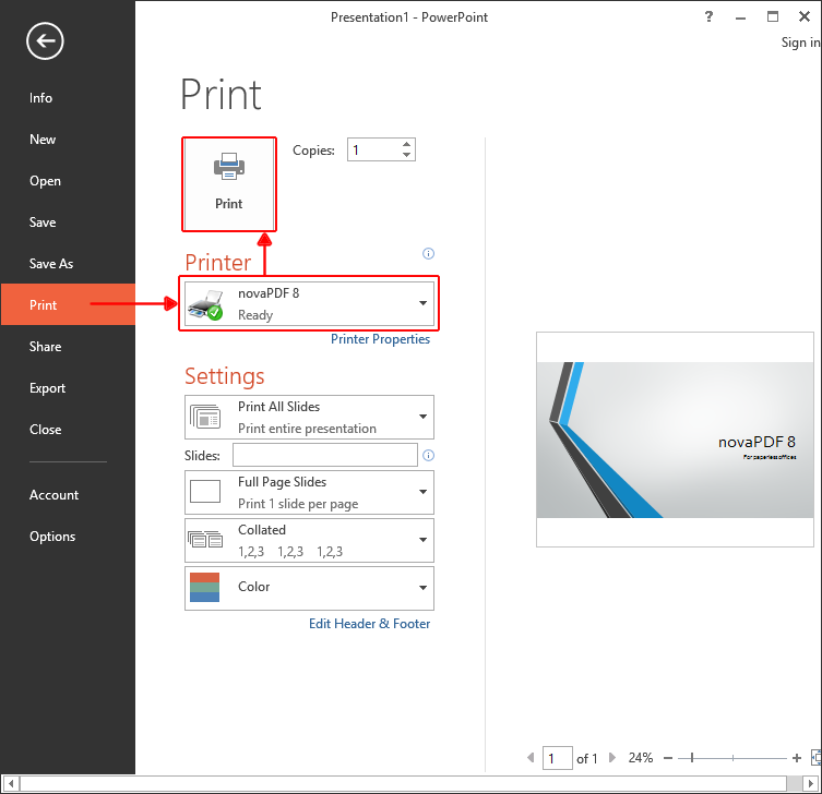 Convert PowerPoint to PDF (Microsoft PowerPoint presentations - novaPDF