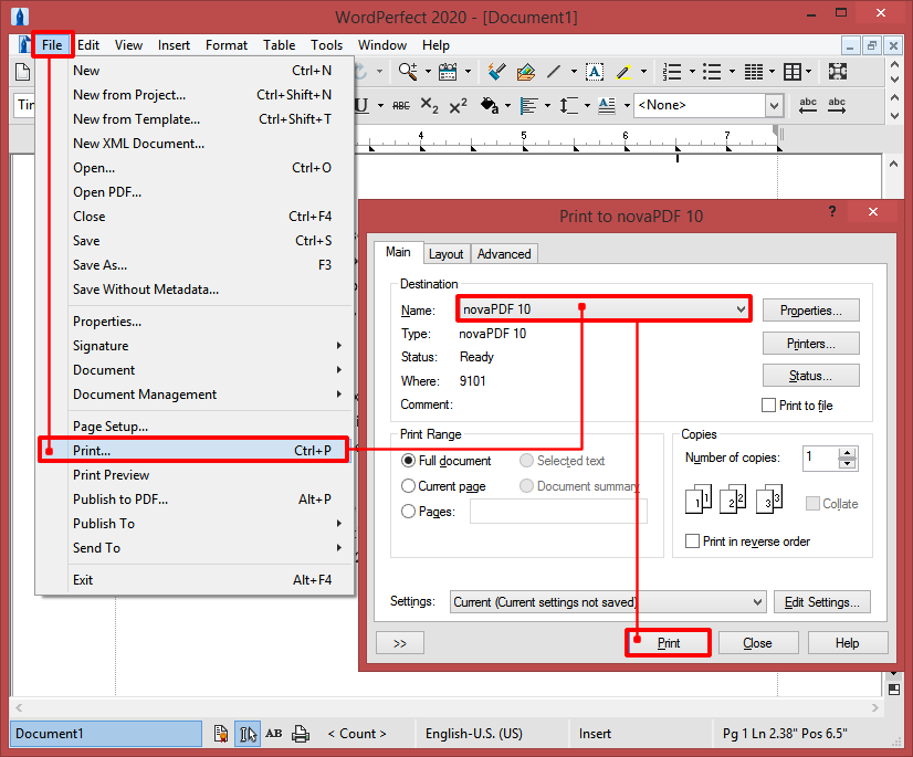 Printing Corel WordPerfect Text Documents WPD To PDF NovaPDF